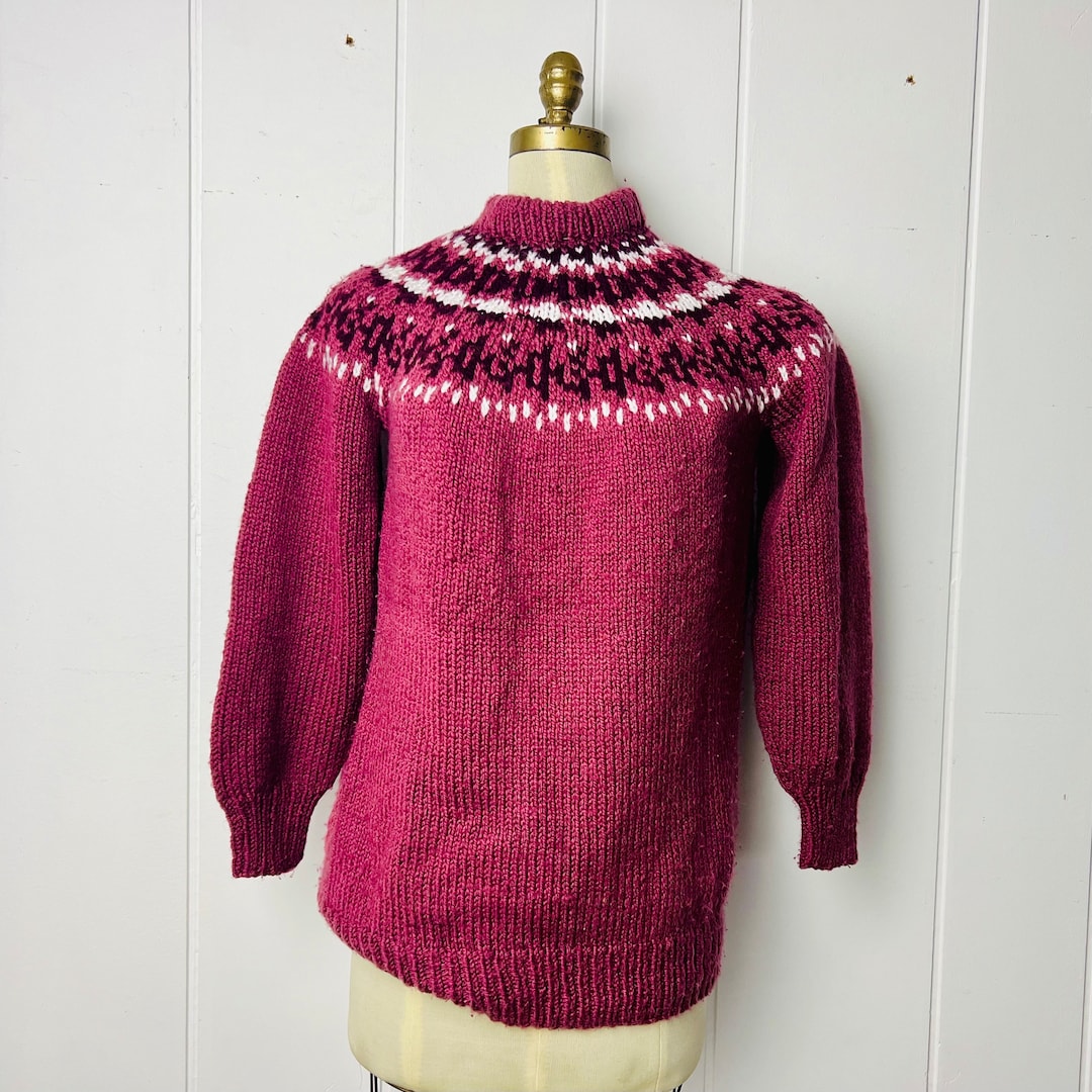 Vintage Hand Knit Wool Sweater, Medium Size, Heavy Chunky Knit, Pink ...