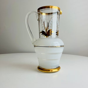 Vintage Frosted Glass Pitcher, Gold Leaf Gold Trim, Large Size, for ...