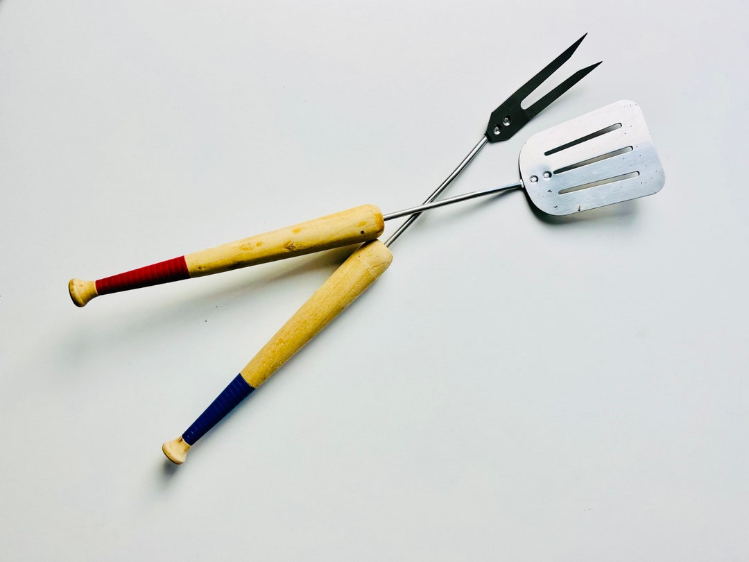 Vintage Barbecue Tools, Baseball Themed Utensil Set, 2 Pieces, Fork and ...