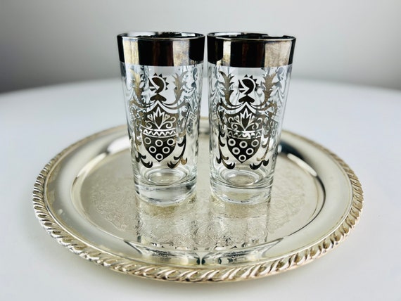Vintage Kimiko Glass Set of 2 Platinum Scroll Kimiko by - Etsy