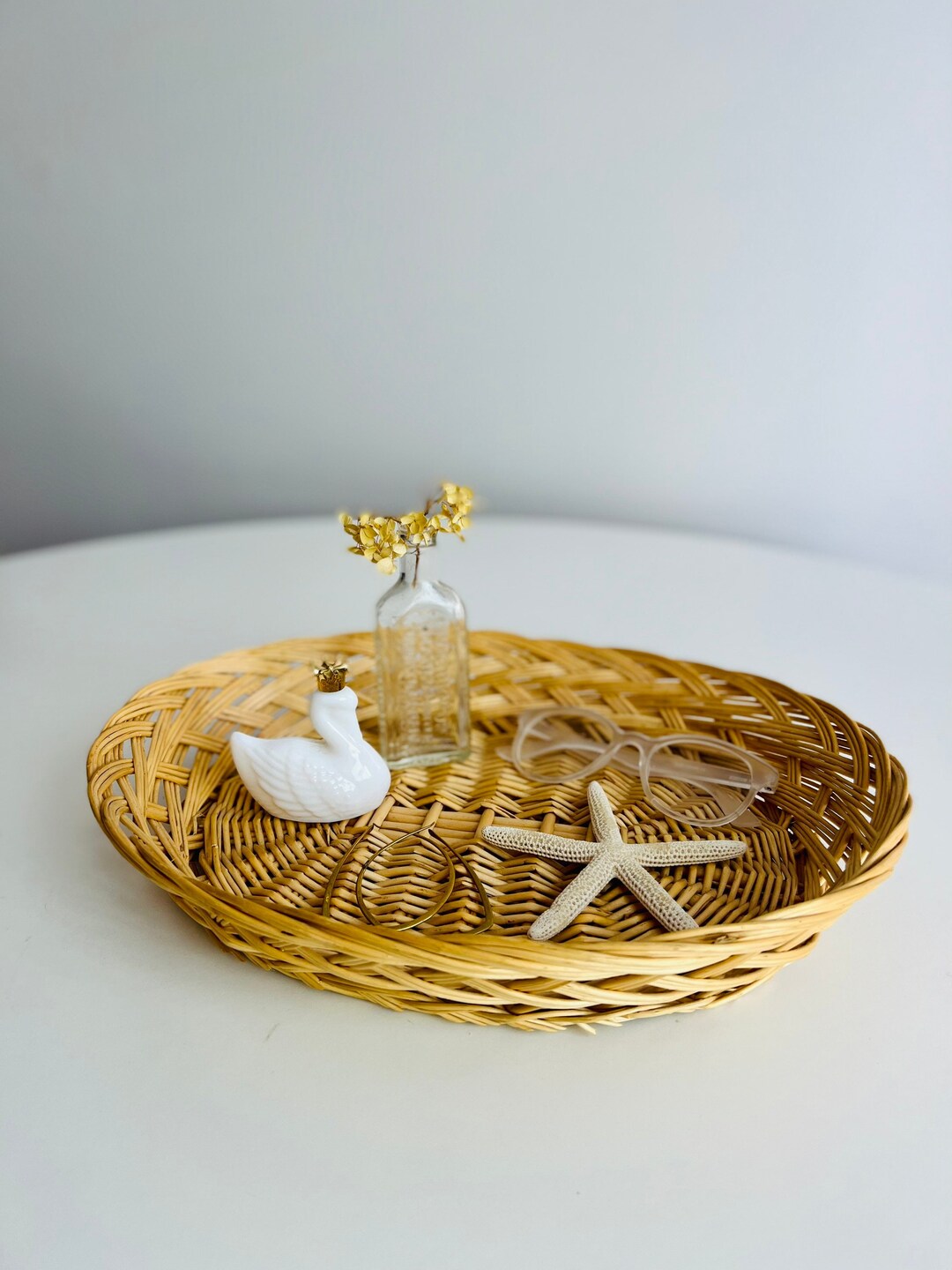 Vintage Wicker Tray, Round Woven Serving Tray, for Trinkets, Bread ...
