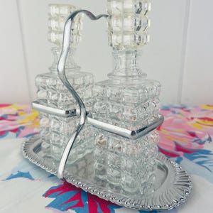 Vintage Mayell Cruet Set, Diamond Point Glass, Chromium Plate Tray - Etsy