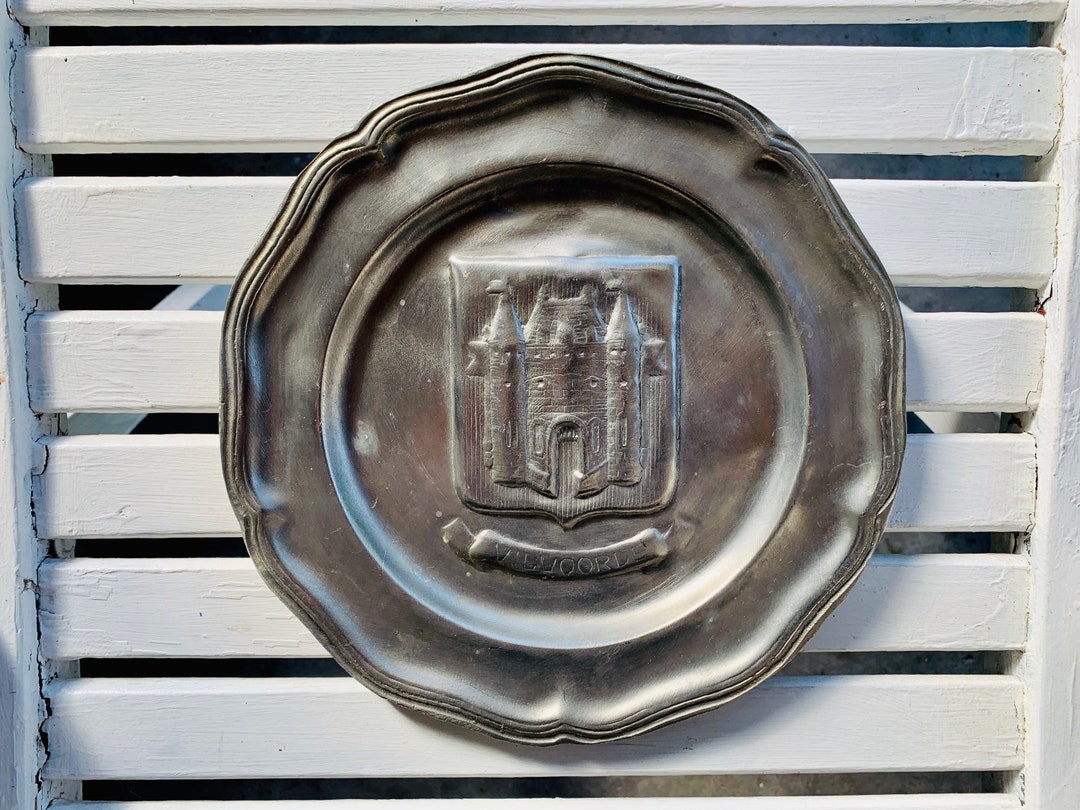 Vintage French Pewter Plate, Decorative Relief of Vilvoorde Castle ...