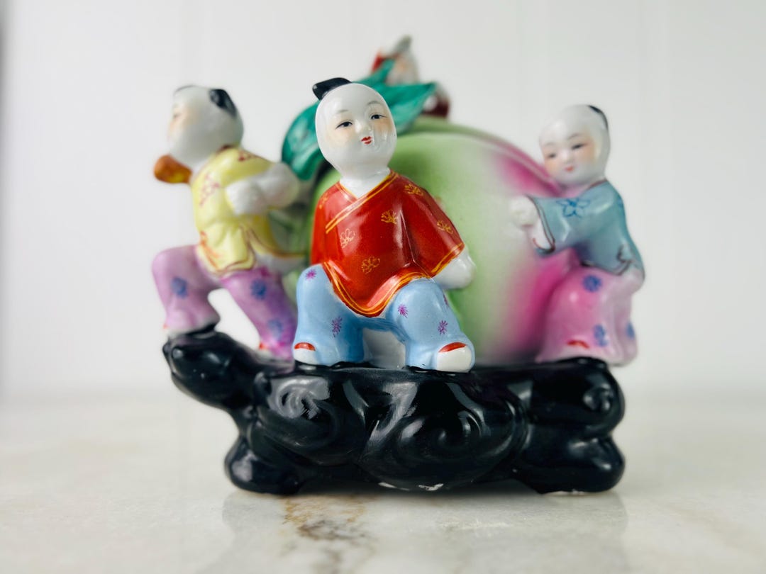 Vintage 9.5" Chinese Porcelain Figurine Shou Tao Longevity Peach Giant ...