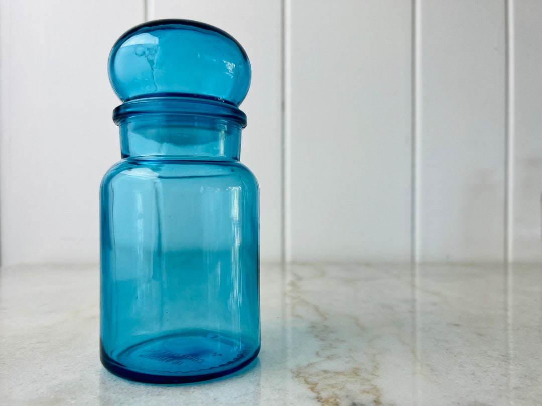 Vintage 1960s Belgian Blue Glass Container Bubble Top, for Bathroom ...