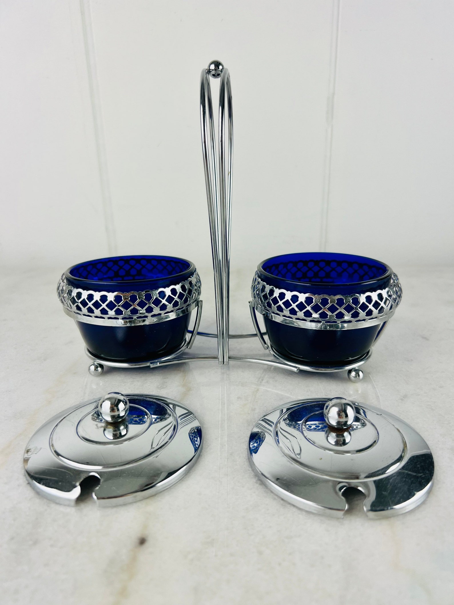 Vintage Mayell Chromium Cobalt Blue Glass Condiment Server - Etsy