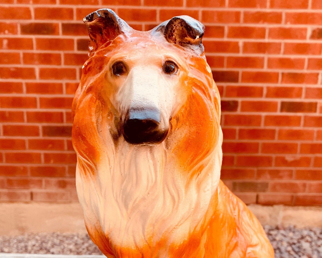 Vintage Chalkware Sculpture, Collie Dog, Coin Bank, 12" Whimsical Dog ...