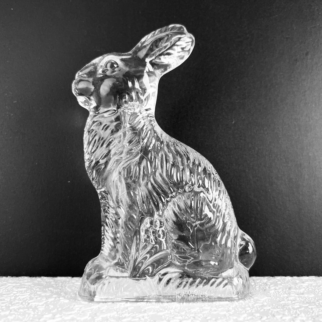 Vintage 1940s J.H. Millstein Clear Pressed Glass Rabbit Candy Container ...