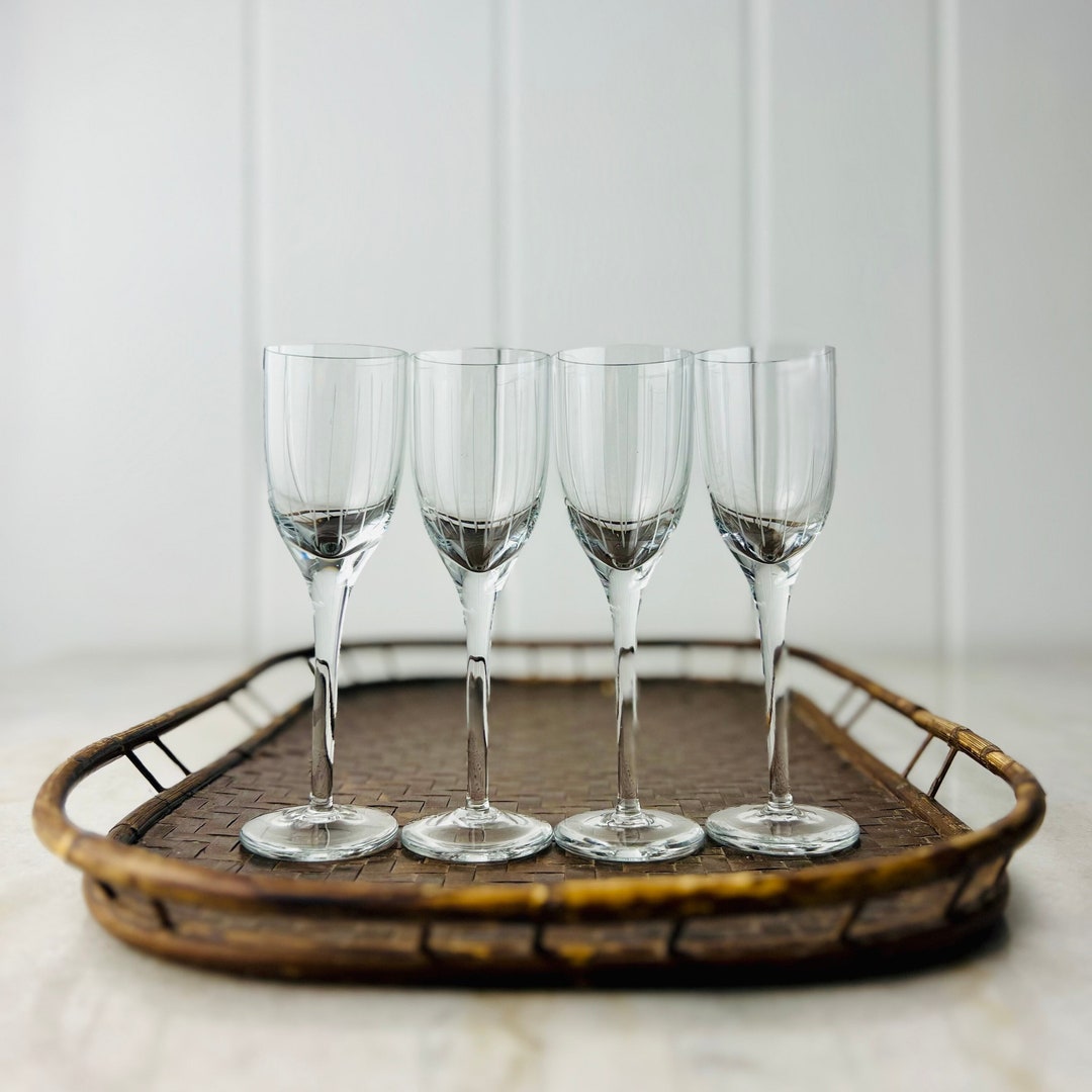 Vintage Romanian Crystal Stemware, Etched Vertical Lines, Set of Four ...