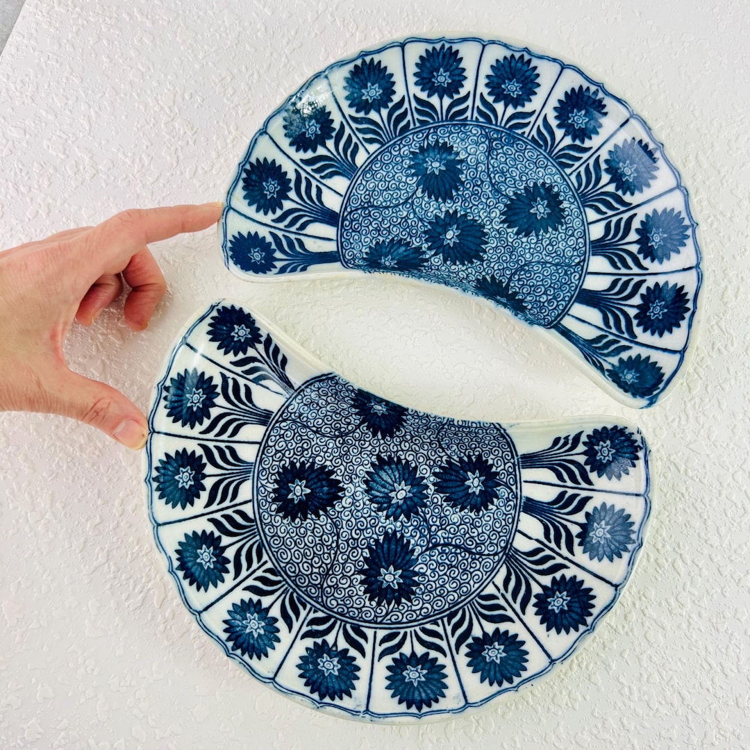 Antique Minton China Aster Bone Plate Set of 2, Large Half Moon Shape ...