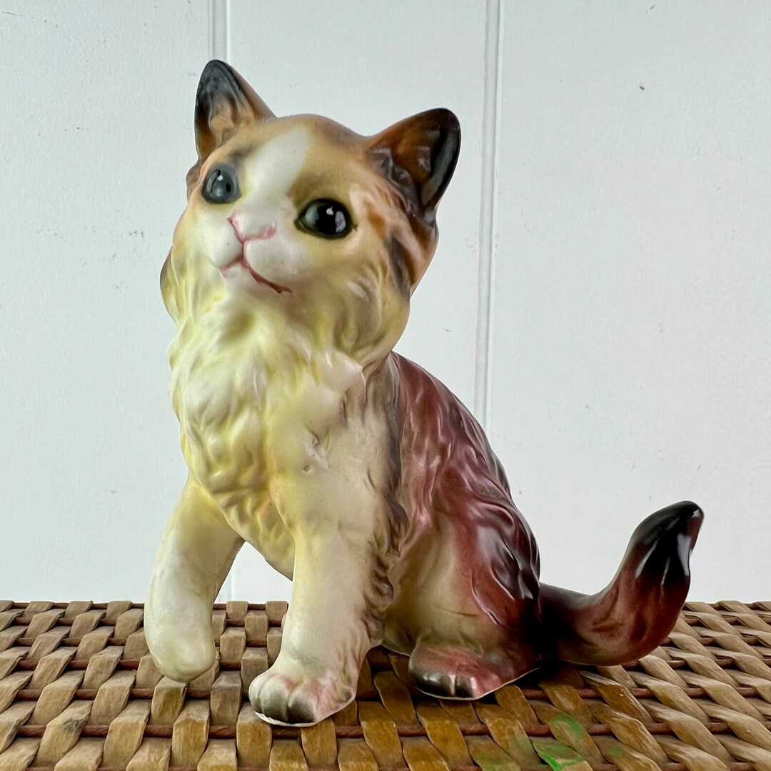 Vintage 1950s Long Hair Kitten Figurine, Japan Cat Decor - Etsy