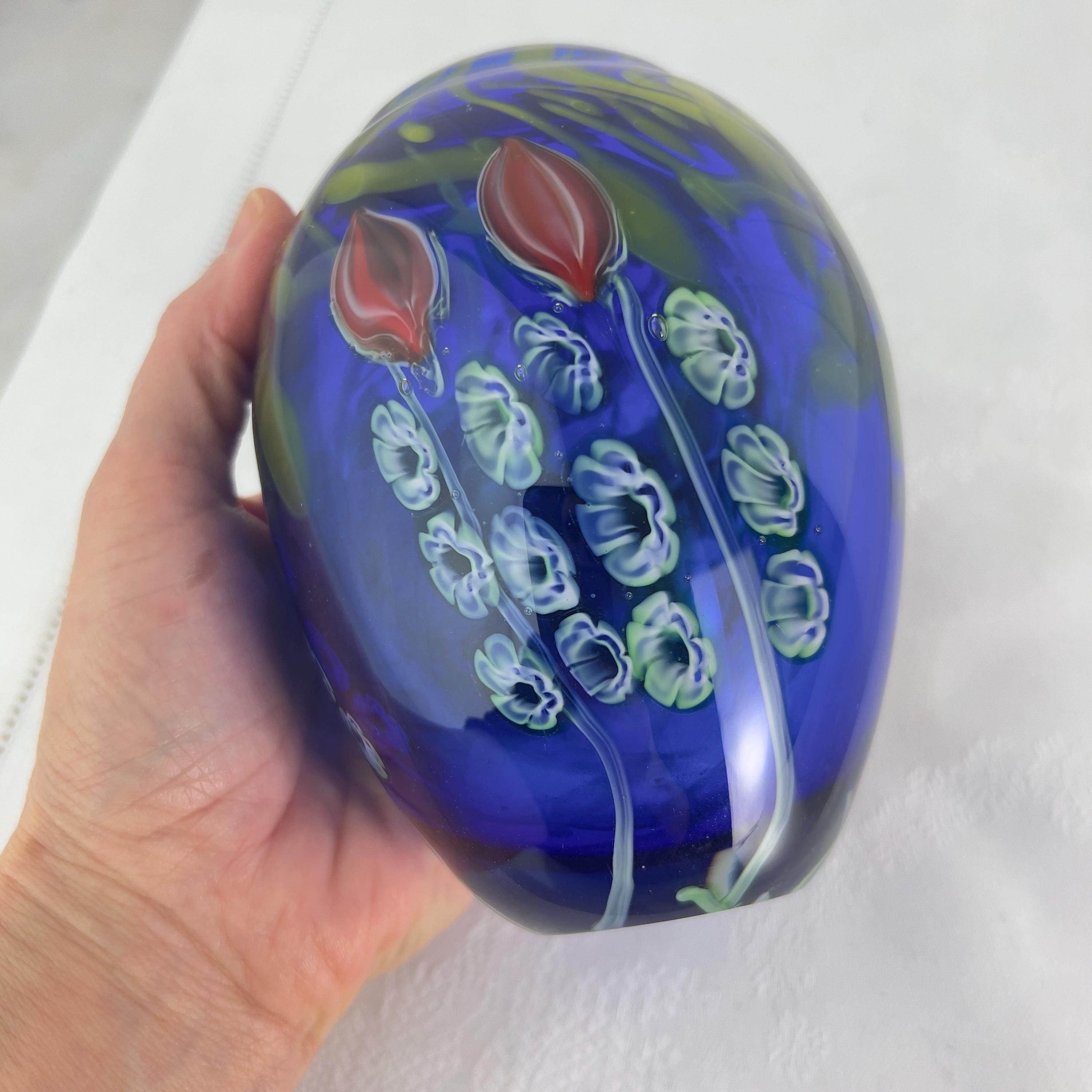 Vintage Arthur Kusak Art Glass Millefiori Vase Cobalt Blue With Cased ...