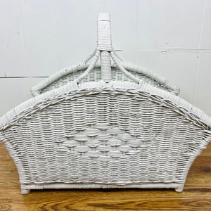 Vintage Wicker Magazine Rack Holder, Handled, White Wash, Diamond, for ...