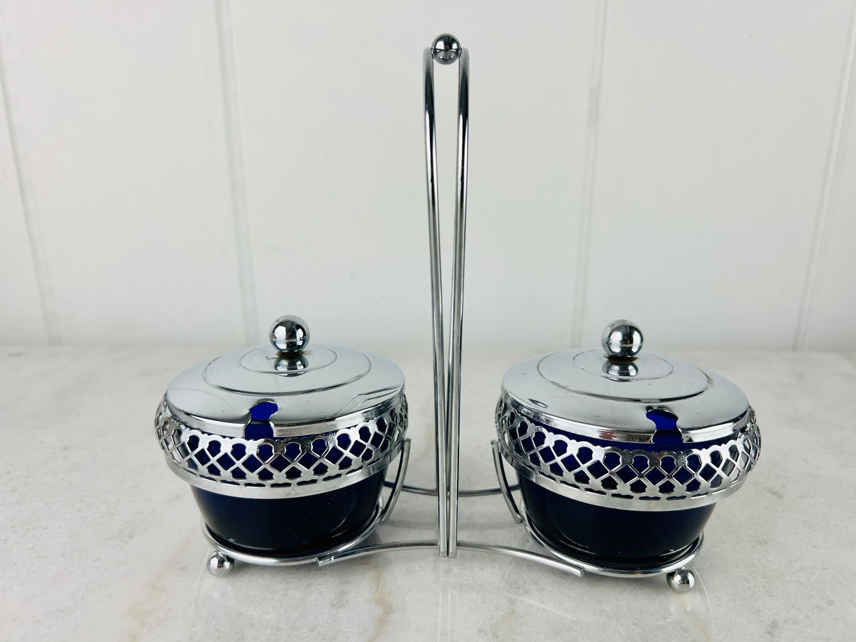 Vintage Mayell Chromium Cobalt Blue Glass Condiment Server - Etsy