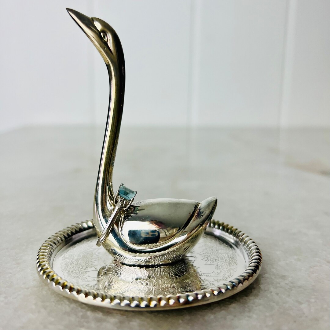 Vintage Silver Swan Ring Holder, Retro Silver Plated Ring Tree, Jewelry ...