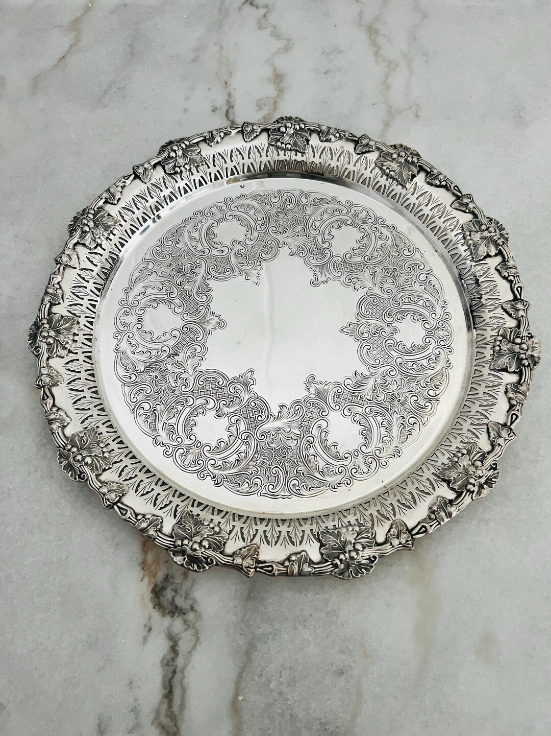 Vintage Birks Silver Tray Rideau Plate 12" Embossed Grape and Floral ...