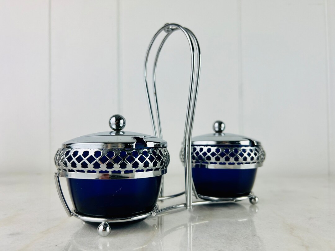 Vintage Mayell Chromium Cobalt Blue Glass Condiment Server - Etsy
