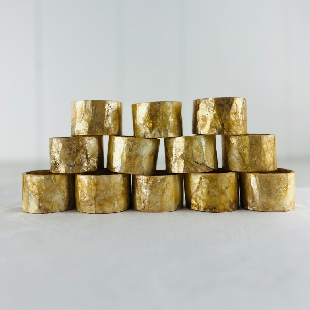 Vintage Capiz Shell Napkin Rings, Set of 12 Napkin Holders, 2, Made in ...