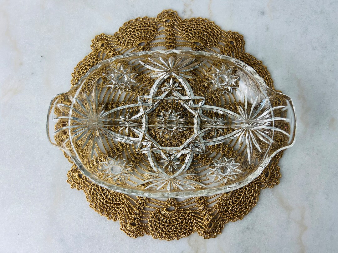 Vintage 1940s Anchor Hocking Glass Divided Dish, Early American Prescut ...
