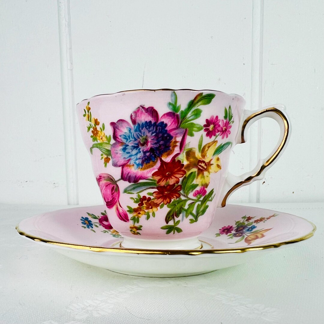 Antique 1940s H M Sutherland Fine Bone China Teacup and Saucer, Floral ...