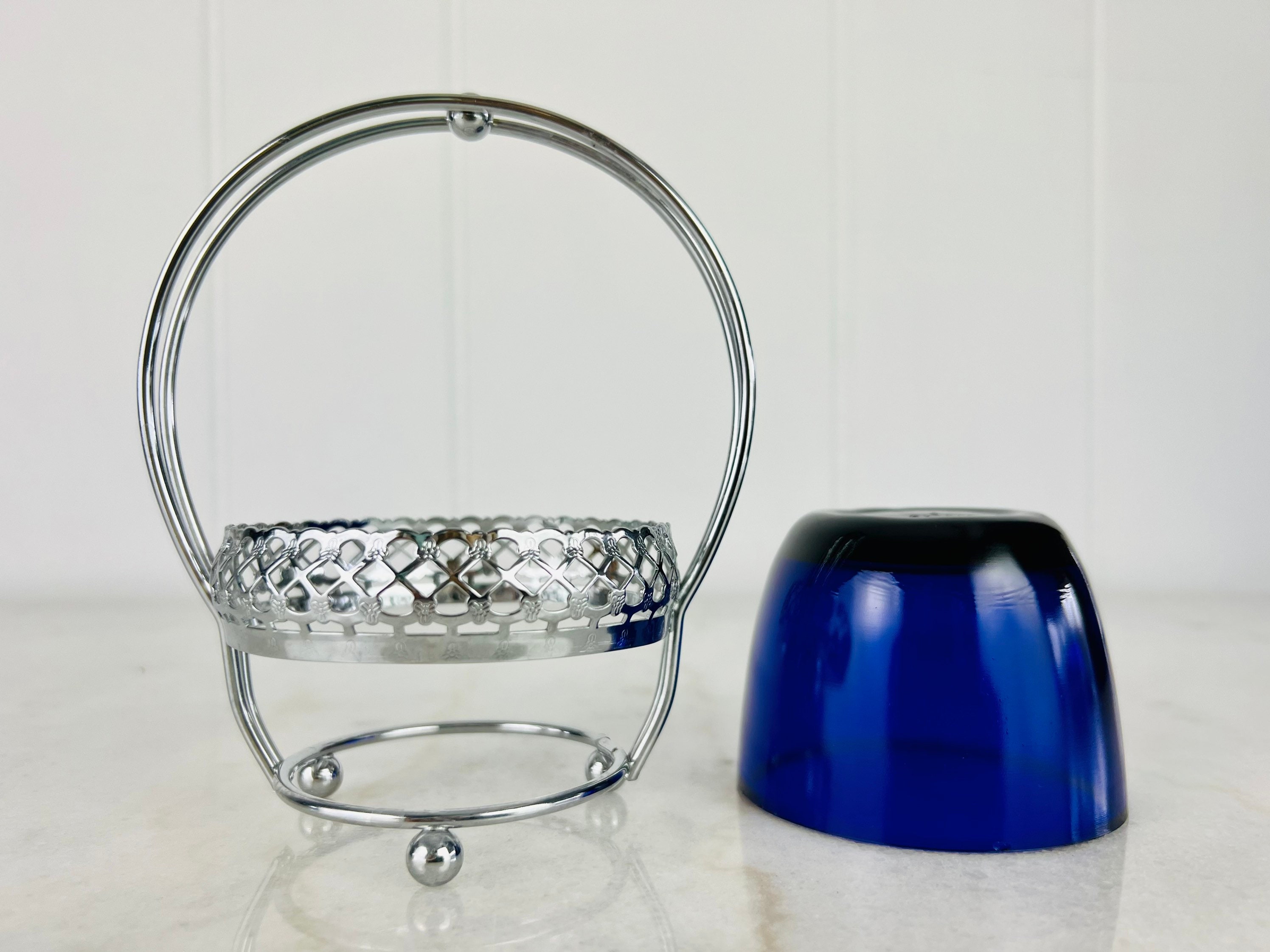 Vintage Mayell Chromium Sugar Bowl With Handle and Lid Cobalt Blue ...