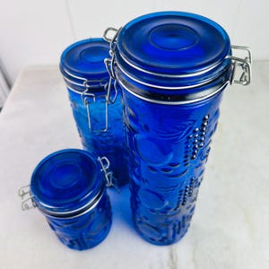 Vintage Cobalt Blue Glass Jars, Set of Three, With Wire Closure ...