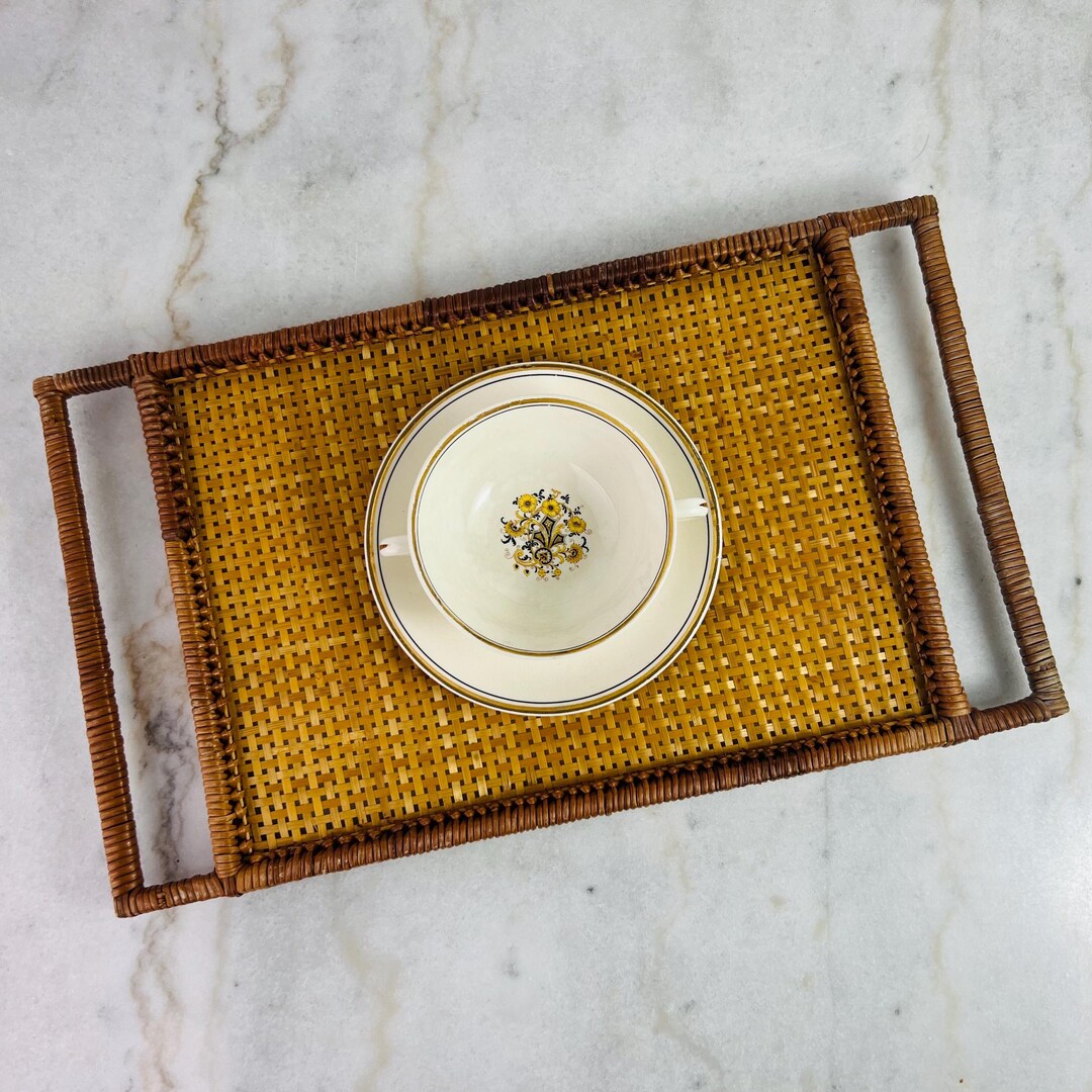 Vintage Wicker Serving Tray With Handles, Trinket Tray Bed Tray Boho ...
