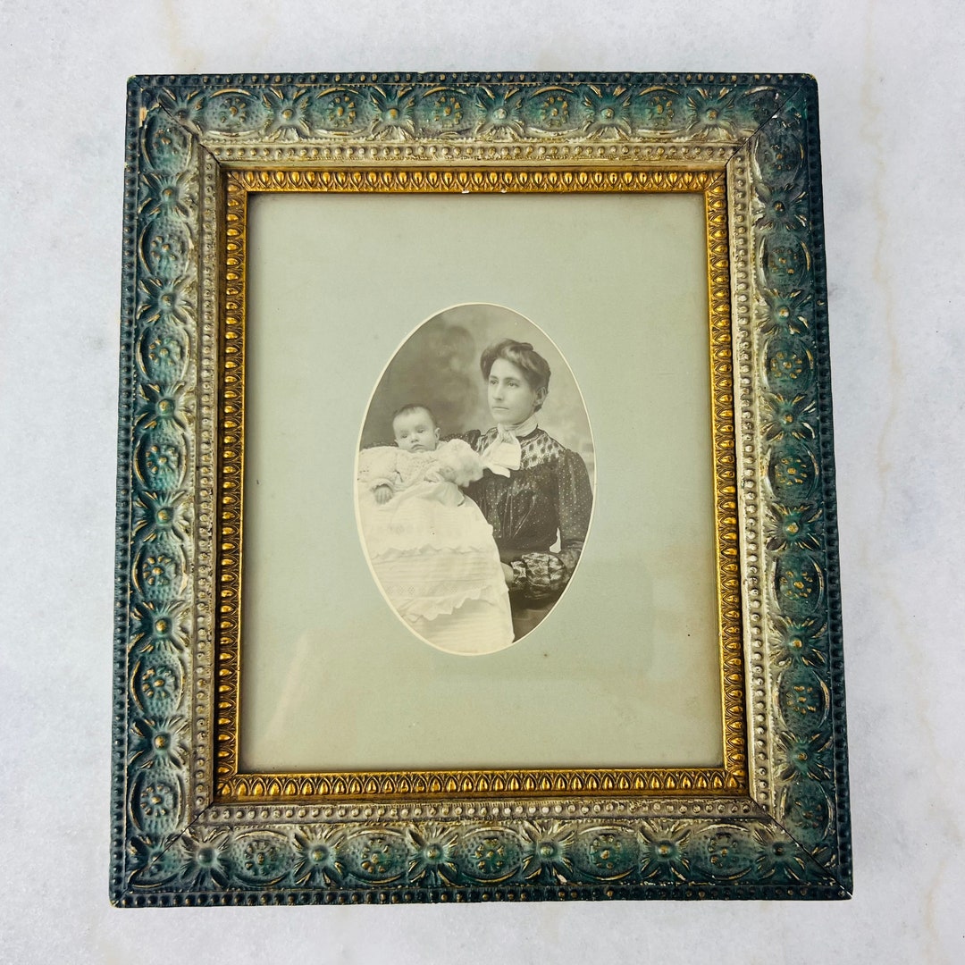 Antique Portrait in Frame, Black and White Photo, Victorian Mother W ...