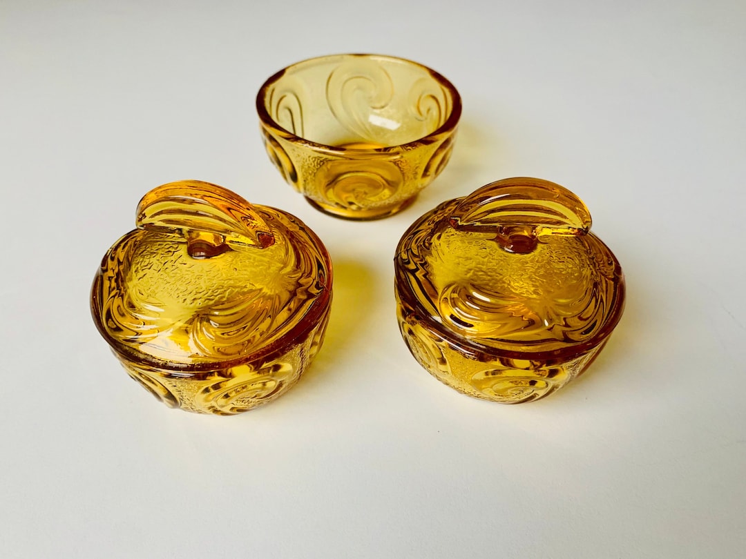 Vintage Art Deco Bagley Glass Rutland Pattern Amber Dresser Pieces ...