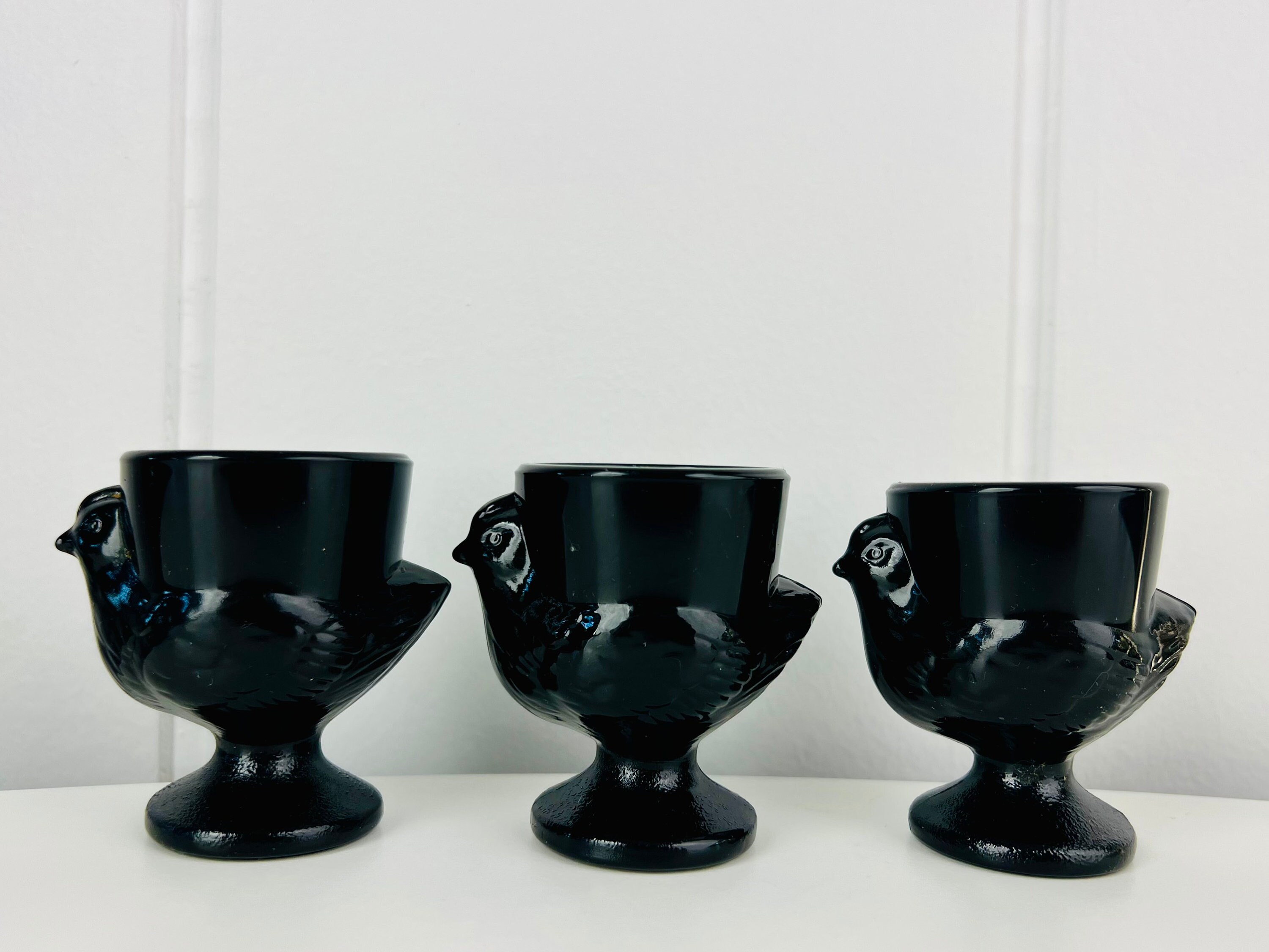 Vintage Luminarc Black Glass Egg Cup Set of 3 Three Black - Etsy