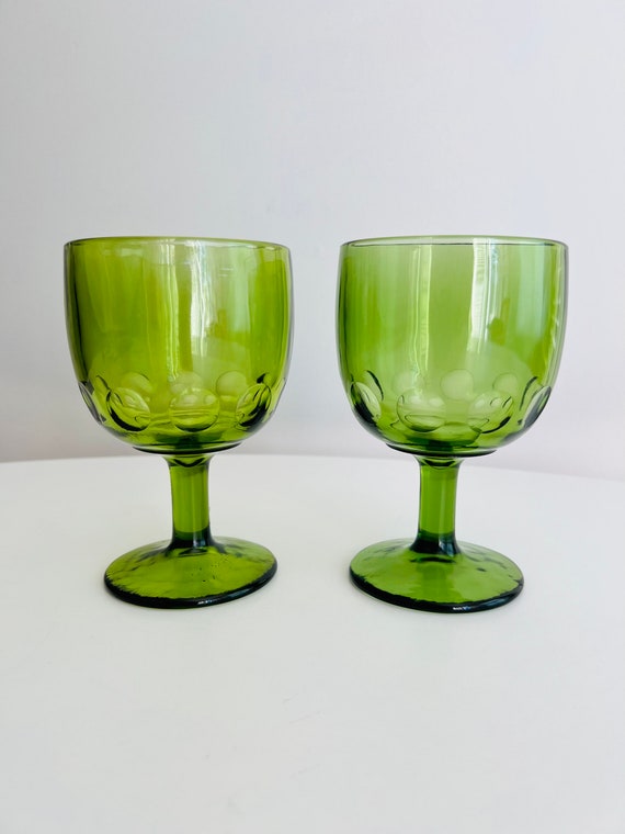 Vintage Avocado Green Bartlett Collins Thumbprint Goblets Set of Two ...