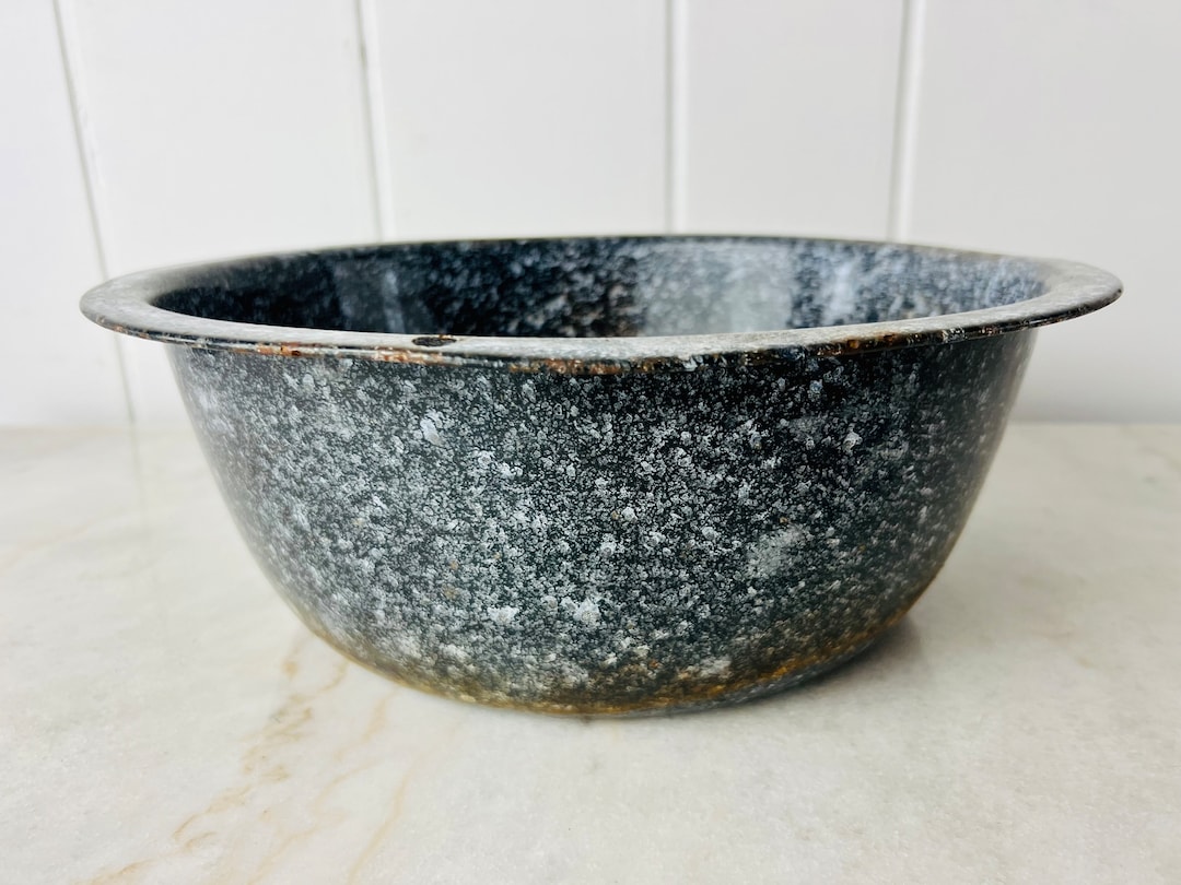 Vintage Large Splatterware Bowl Enamelware Black and White - Etsy