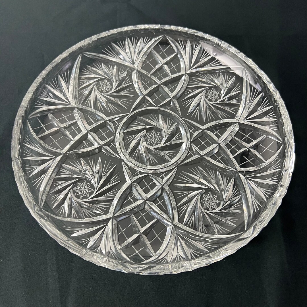 Vintage EAPG Crystal Platter, Star Pinwheel Cut Glass, 11" - Etsy