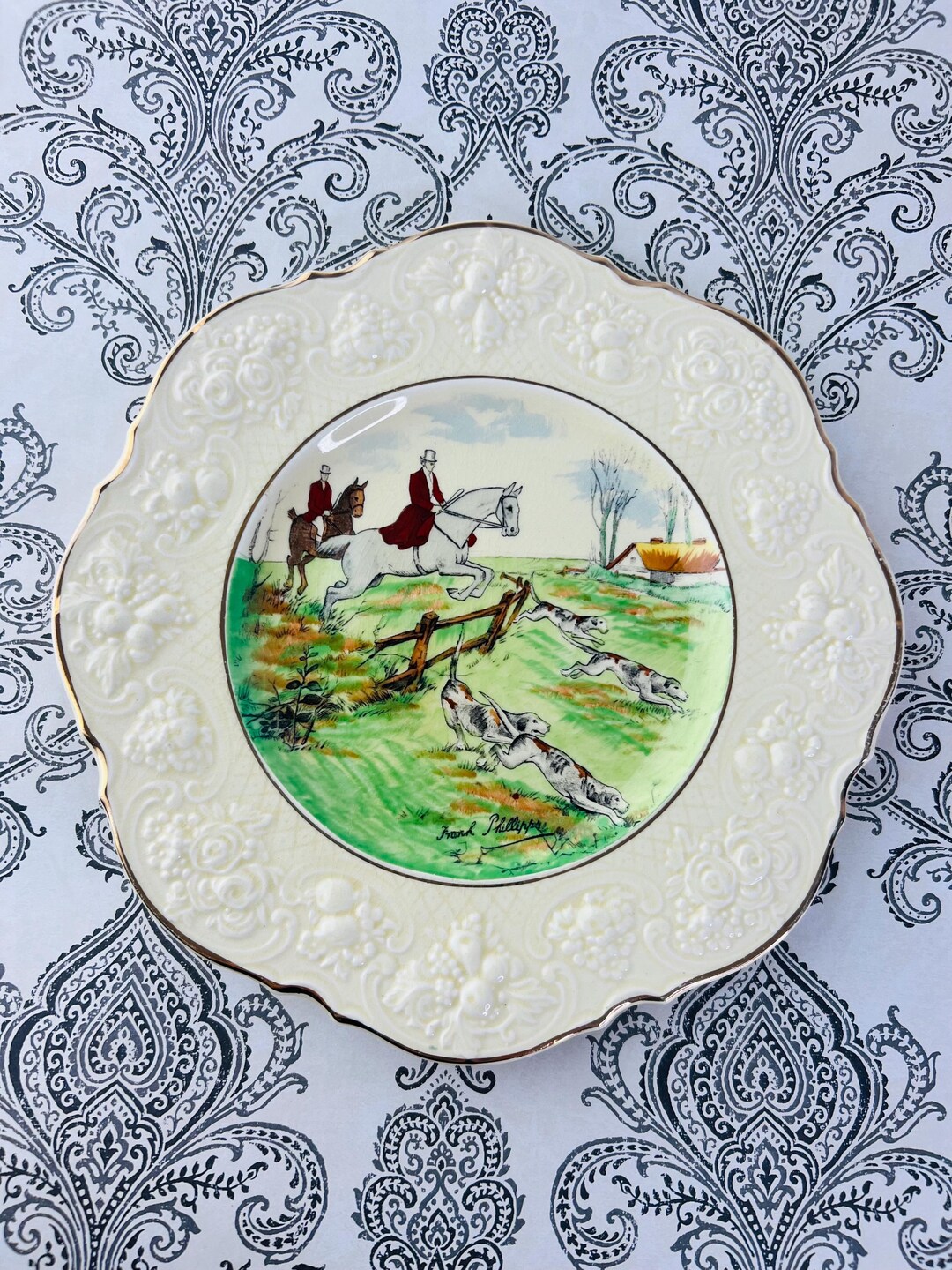 Vintage Ducal Crown Ware Plate, Frank Phillipps Fox Hunting Scene ...