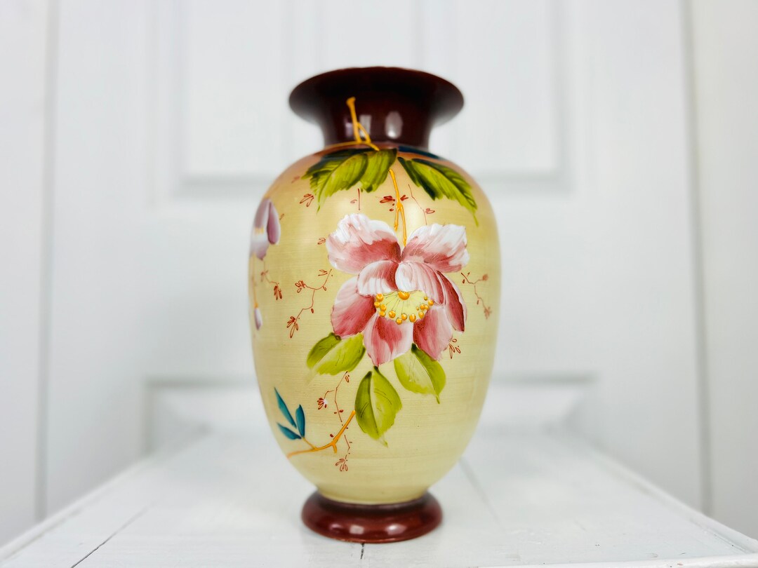 Antique Bristol Glass Vase, Large Victorian Style Hand Painted Flowers ...
