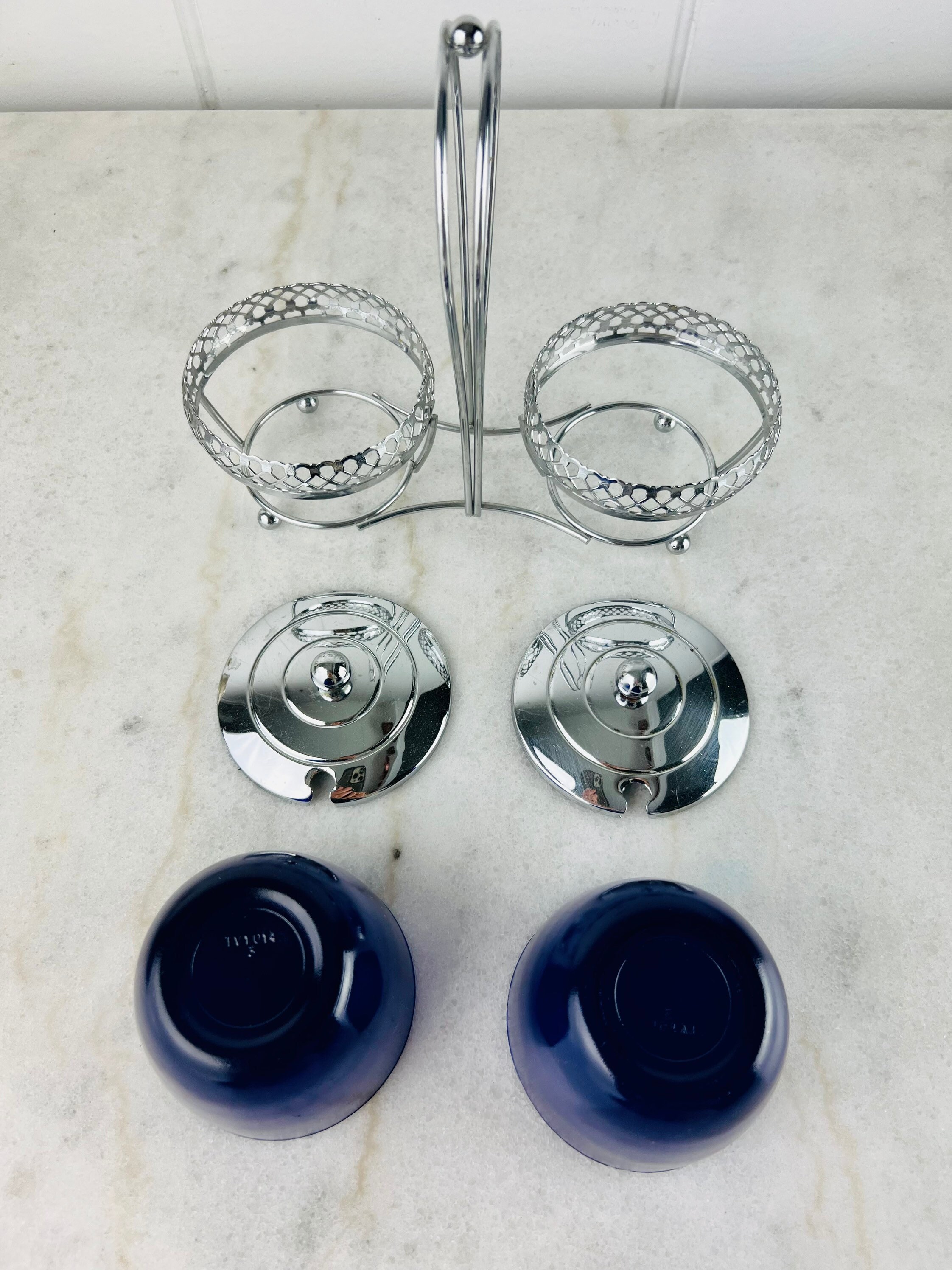 Vintage Mayell Chromium Cobalt Blue Glass Condiment Server - Etsy