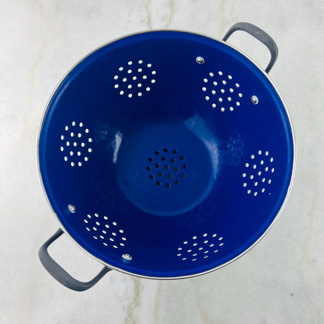 Vintage Enamel Cobalt Blue Colander, Enamelware Strainer, Country ...