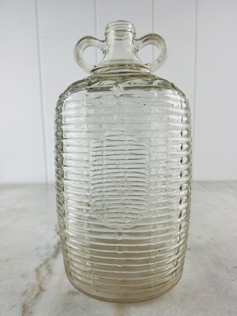 Vintage Consumers Glass Finger Jug, Embossed Wicker Design, Canadian ...
