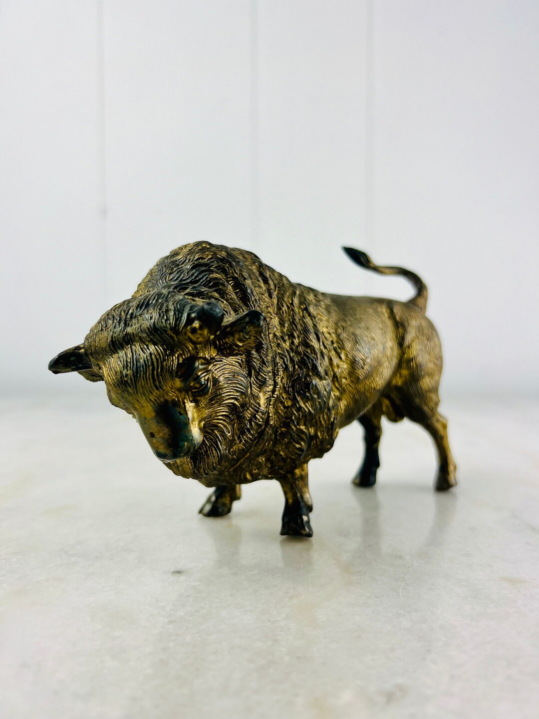 Vintage MCM Buffalo Bison Metal Statue, in Charging Stance, 4" Tall ...