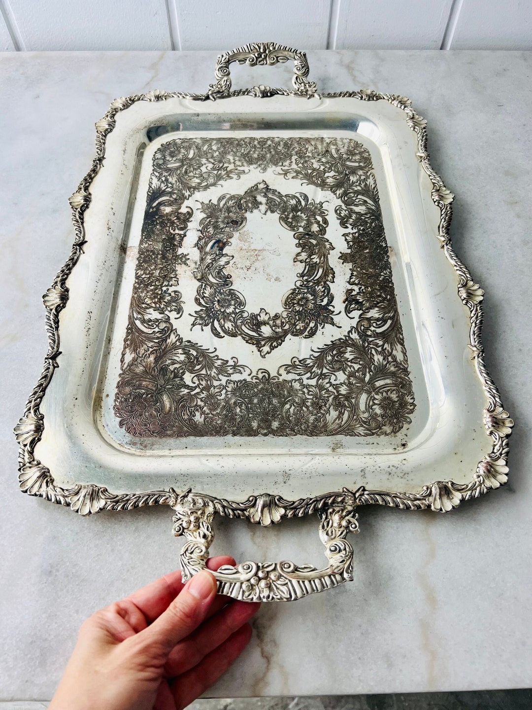 Antique Birks Serving Tray With Handles, "rideau Plate" Butler Tray ...