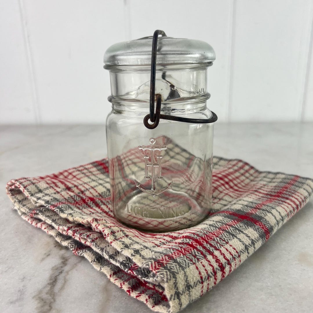 Rare 1930s Canning Jar Anchor Hocking Lightning Jar Embossed Pint Size ...