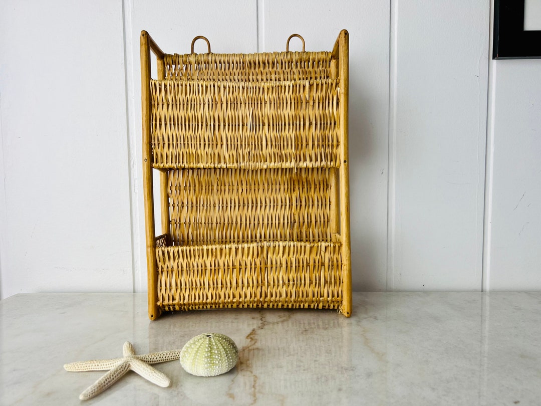 Vintage Wicker Shelf With Pocket Shelves Two Tiered Hanging - Etsy