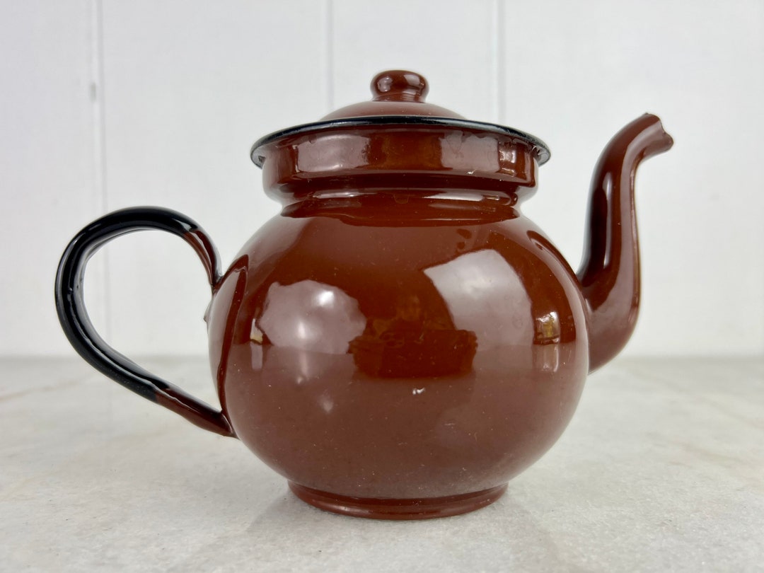 Brown Enamel Teapot, Vintage 1970s Kettle, Enamelware, Kitchen Decor ...