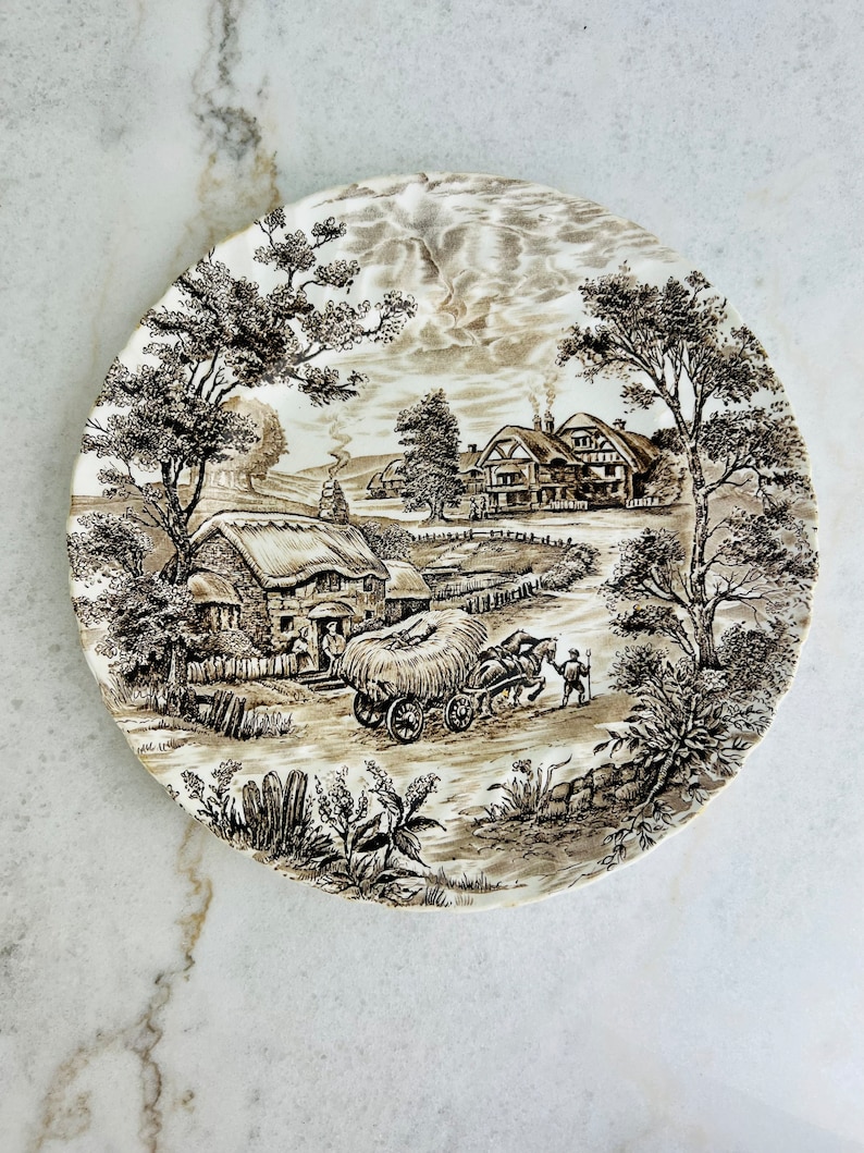 Vintage Ridgway Hayride Plate, Set of Two, 1950s Ironstone, Brown ...