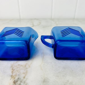 Vintage Hazel Atlas Cream and Sugar Set, Cobalt Blue Chevron Pattern ...