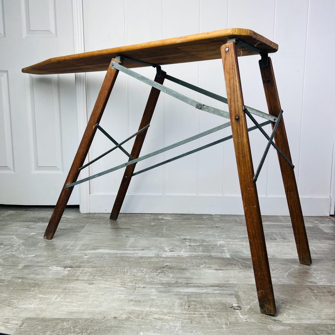 Antique Rustic Folding Wooden Ironing Board Table, Collapsible, Hand ...