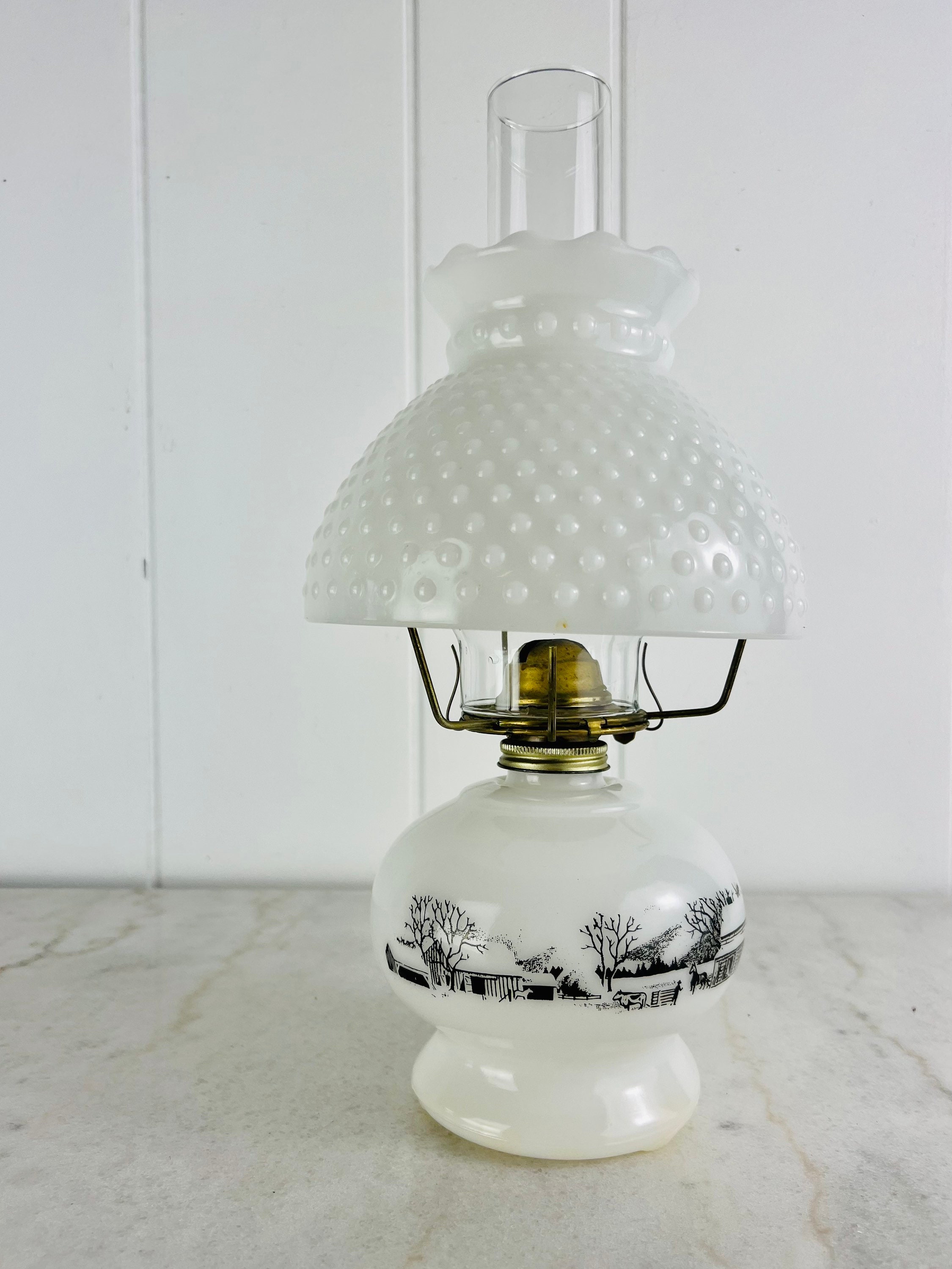 Currier and Ives Hurricane Oil Lamp With Country Farm Scene - Etsy