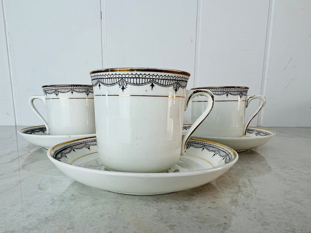 Vintage Redfern & Drakeford Tea Cup Set, Balmoral Pattern, Black Gold ...