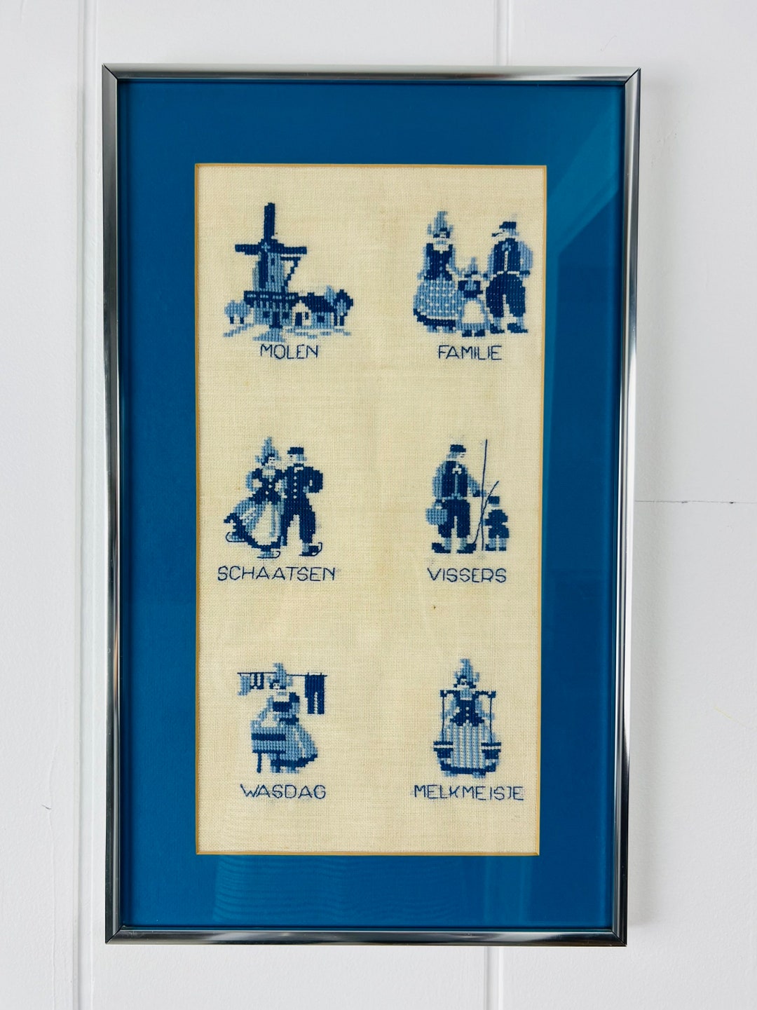 Vintage Dutch Petit Point Needlepoint Wall Hanging With Six Dutch ...