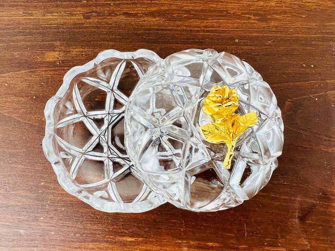 Vintage Killarney Irish Crystal Round Dish With 22 Karat Rose, Sawtooth ...